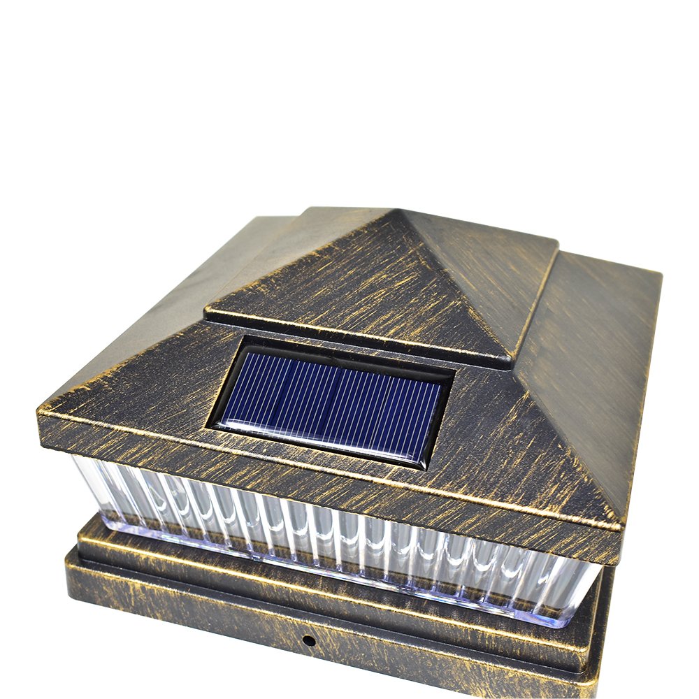 iGlow 4 Pack Vintage Bronze Garden 6 x 6 Solar SMD LED Post Deck Cap Square Fence Light Landscape PVC Vinyl Wood Bronze