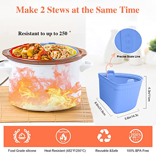 Nantala Slow Cooker Liners, 2 IN 1 Silicone Slow Cooker Divider Liners for 6 Quart Pot, BPA-Free & Reusable & Dishwasher Safe, Cooking Liners for Crock-Pot 6-7 Quart Oval Slow Cooke(Red+Blue)