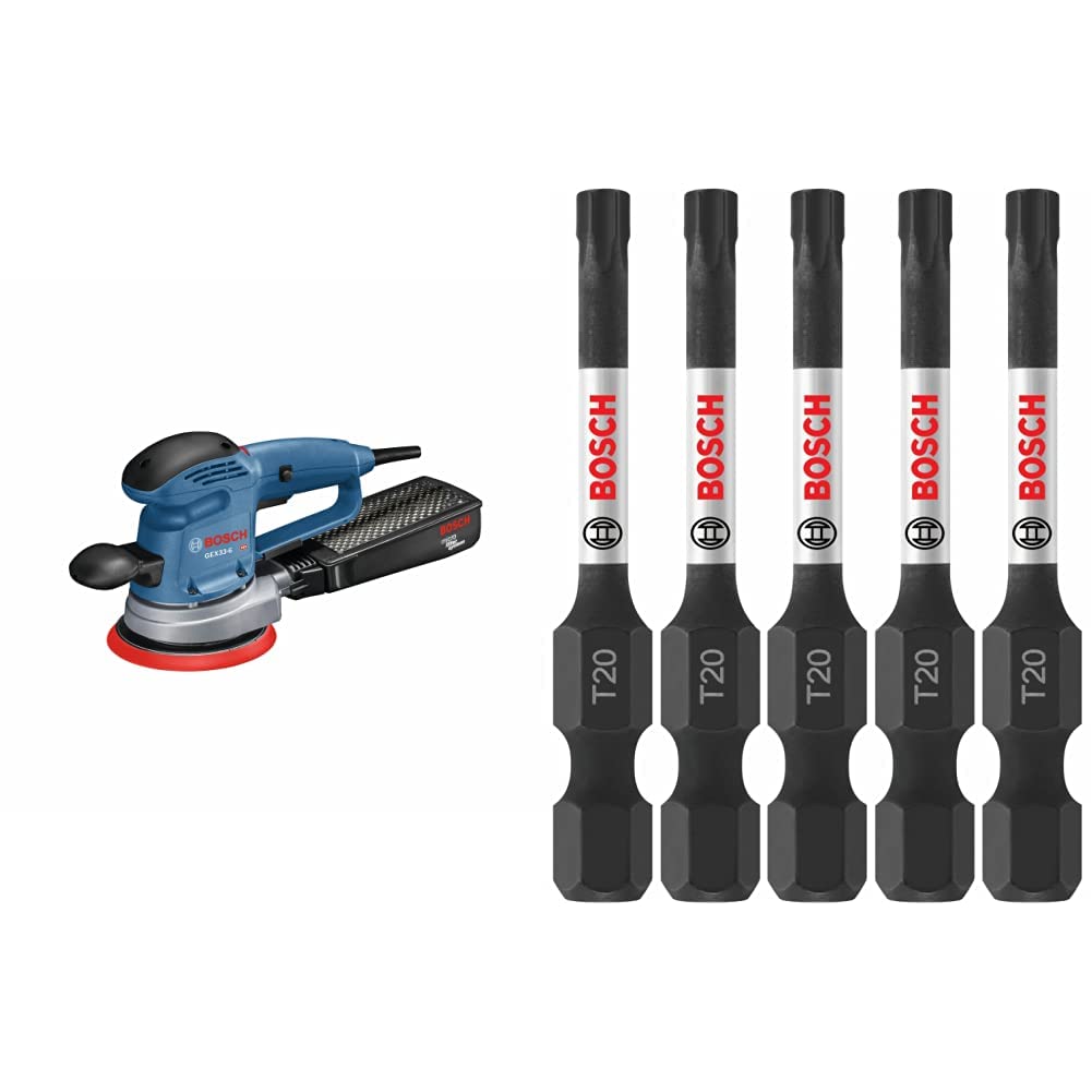 BOSCH GEX33-6N 6 In. Multi-Hole Random Orbit Sander/Polisher&BOSCH ITT20205 5 pc. Impact Tough 2 In. Torx #20 Power Bits