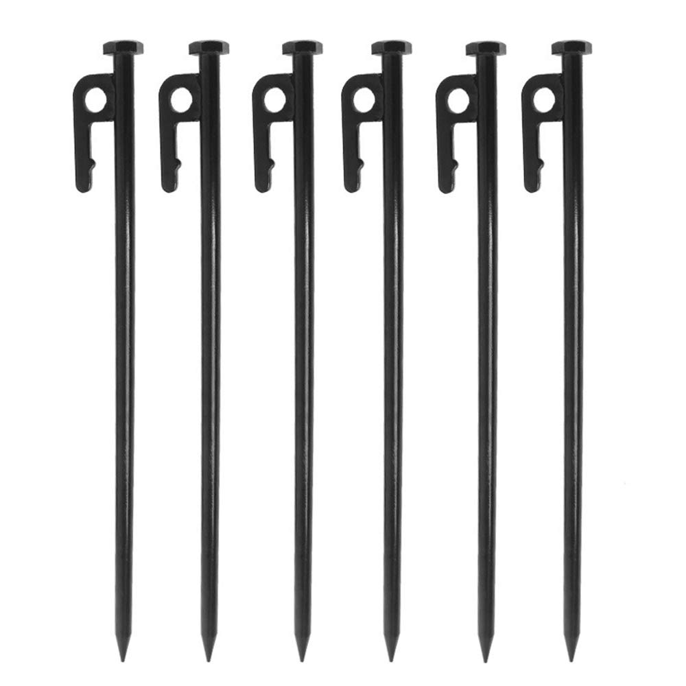 Bcamelys 6 Pack Black Heavy Duty High Strength Steel Camping Tent Stakes Peg Unbreakable and Inflexible for Outdoor Trip Hiking Gardening