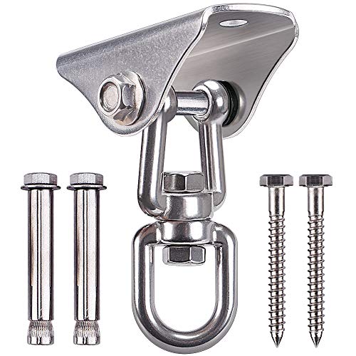 SELEWARE Innovative 1000 lb Capacity Permanent Antirust SUS304 360Β° Rotate Swing Hanger Suspension Hooks with Bolt for Concrete Wooden Sets Playground Porch Indoor Outdoor Seat, Gym
