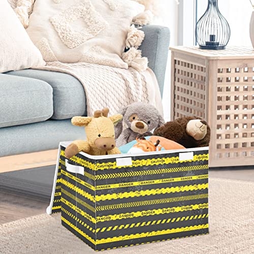 CaTaKu Yellow Stripes Lines Storage Bins with Lids and Handles, Fabric Large Storage Container Cube Basket with Lid Decorative Storage Boxes for Organizing Clothes