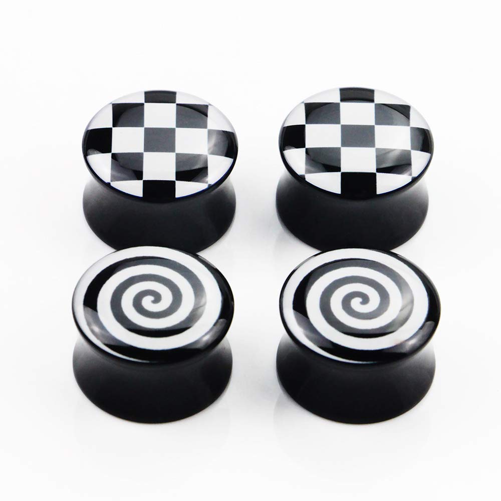 Awinrel Checkered and Spiral Saddle Ear Gauges Set UV Acrylic Ear Plugs Tunnel Stretcher Expander Body Piercing Jewelry 4 Pieces 00G 10mm