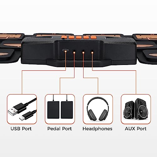 Asmuse Electronic Drum Set, Portable Digital Roll-Up Drum Practice Pad,2000mAh Rechargeable 9 Pads 2 Pedals with Built-in Dual Speakers Christmas& Birthday Gift