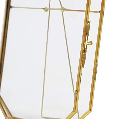 Isaac Jacobs 4x6 Vintage Style Octagon Brass & Glass, Metal Floating Picture Frame with Locket Closure (Vertical), Made for Tabletop Display, (Fits up to a cutout 4β x 6β - See images for other sizes)