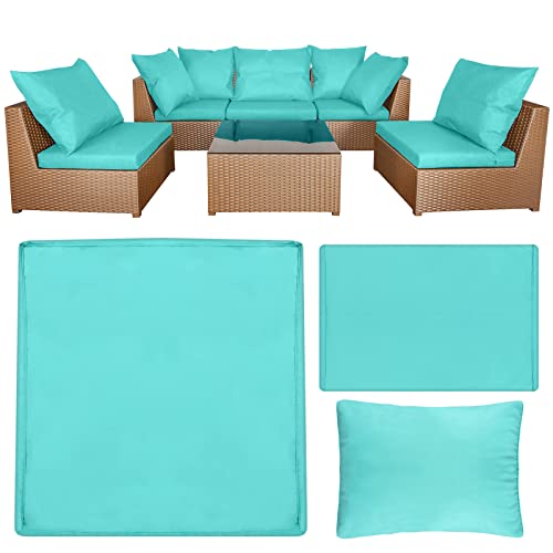 Kinlop 15 Pack Outdoor Cushion Covers Set, Replacement Patio Furniture Cushions, Outdoor Sectional Cushions for 6 Seat Sectional Furniture Sofa Chair with Water Repellent Fabric Cover (Turquoise)