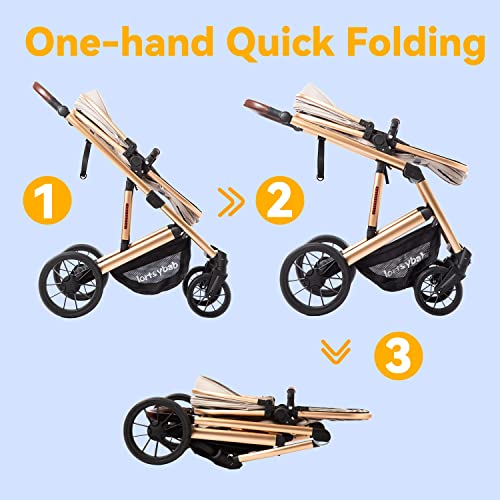 Infant Newborn Baby Bassinet Stroller - 2 in 1 High Landscape Convertible Stroller with Reversible Seat | Foldable Aluminum Alloy Pram Anti-Shock Toddler Pushchair Strollers for 0-36 Months Babies