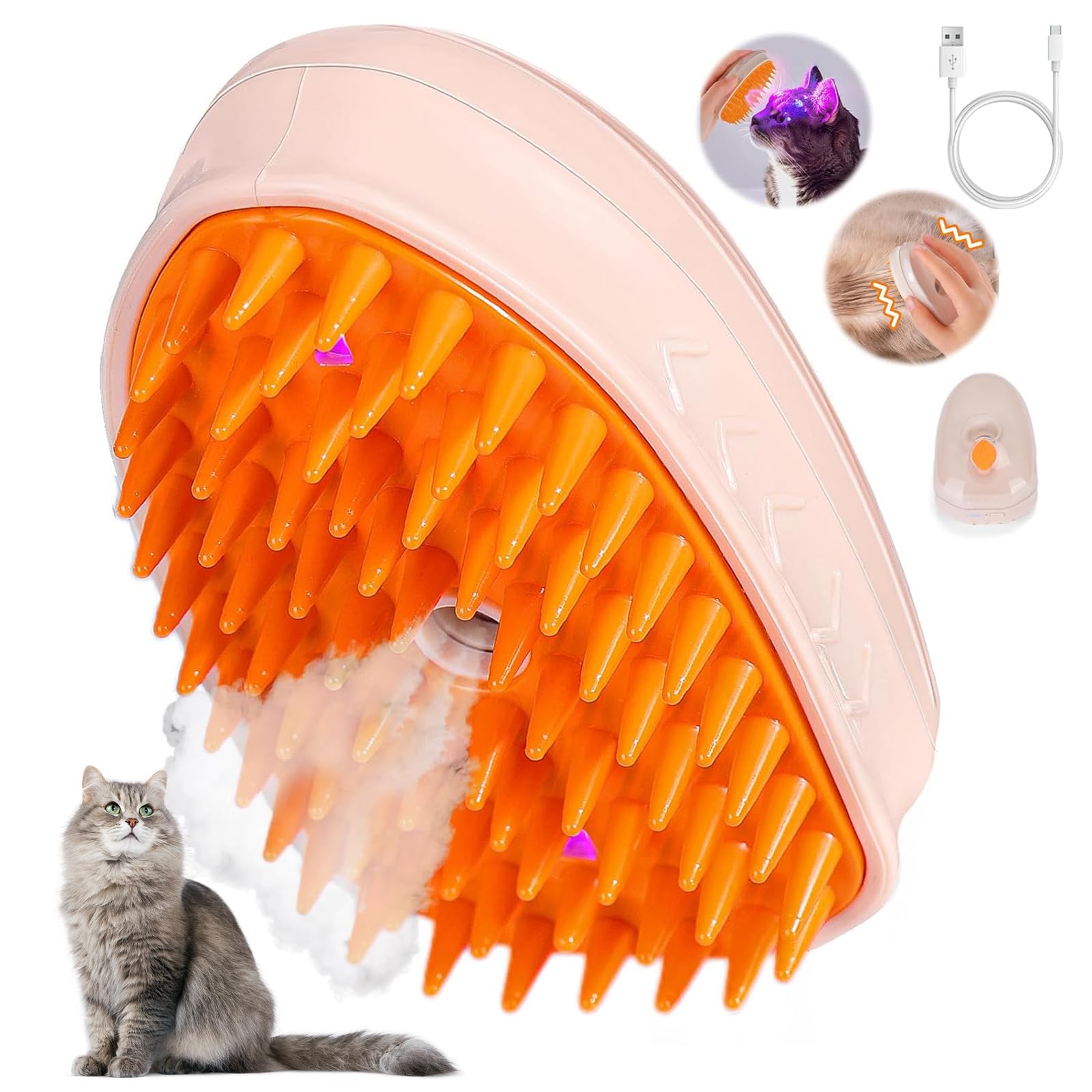 Cat Steam Brush for Shedding,3 in 1 Cat Brush with steam,Portable Pet Hair Removal Tool for Cat and Dog,Self Cleaning Steam Brush for Massage (Standard version)