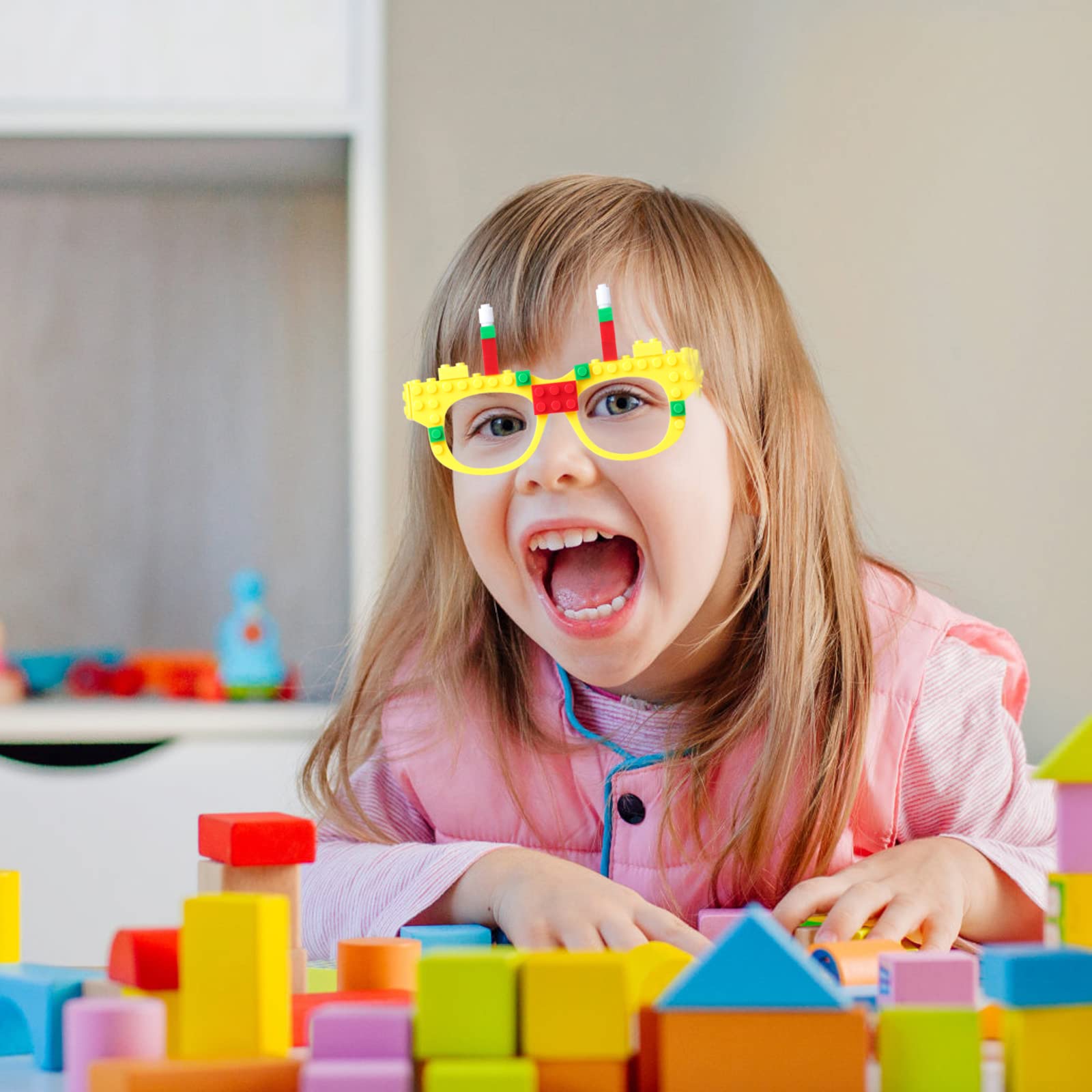 Hooqict 9 Pcs DIY Building Bricks Glasses Building Blocks Games for Kids Birthday Party Favor Block Theme Party Supplies Carnival Easter Games