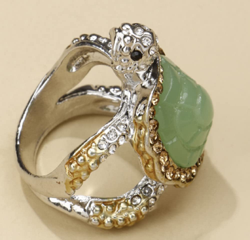 Awmnjtmgpw 925 Sterling Silver Ice Emerald Lovely Little Turtle Innovative Design Beach Wave Vacation Wave Ring Women's Precious Jewelry Size 5-11 (Size 7)