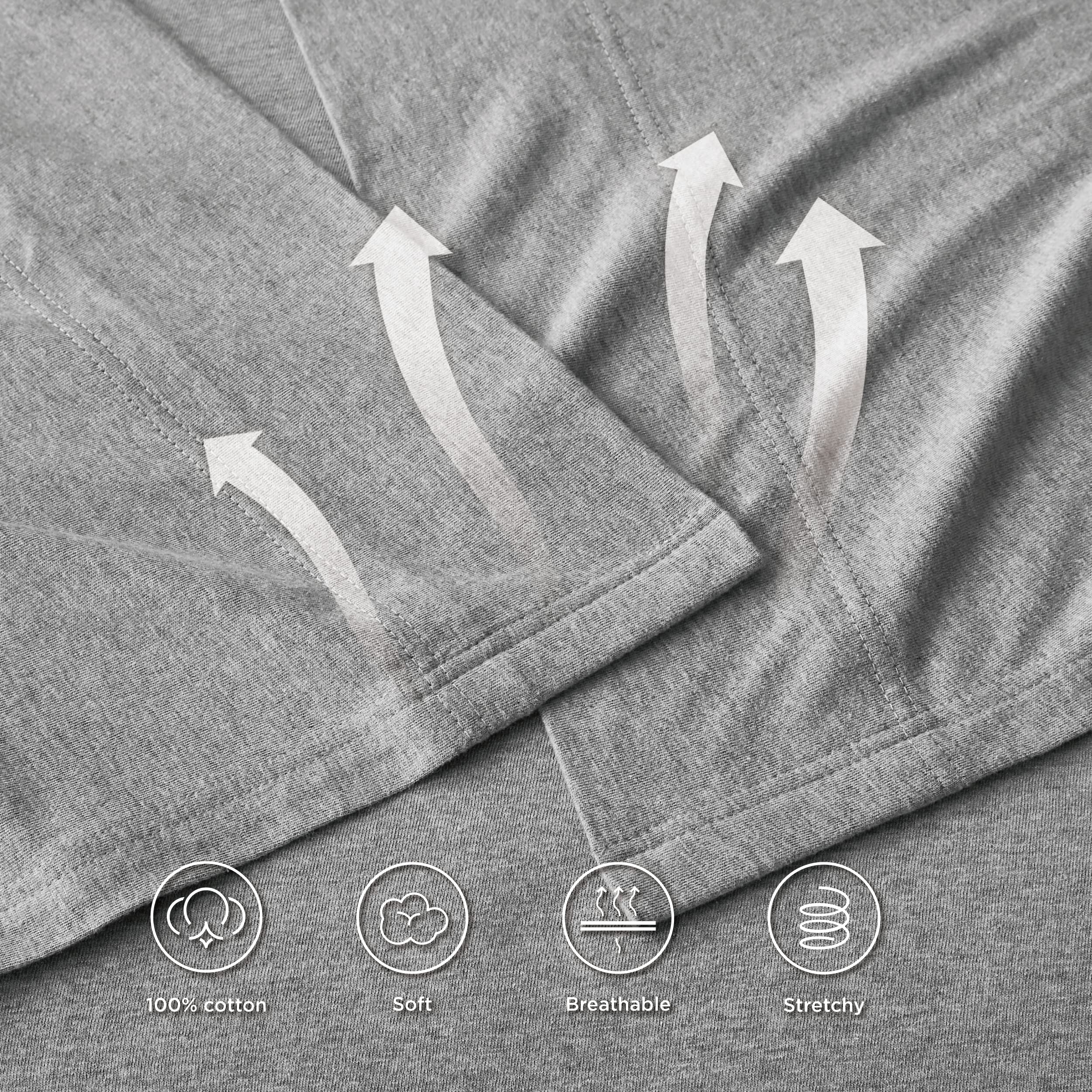 Bedsure Jersey Knit Sheets Queen Set - 100% Cotton T Shirt Bed Sheets for Queen Size Bed, Light Grey, 4 PC Cotton Stretchy Sheets