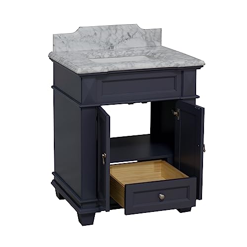 Elizabeth 30-inch Bathroom Vanity (Marine Gray/Carrara): Includes Marine Gray Cabinet with Authentic Italian Carrara Marble Countertop and White Ceramic Sink