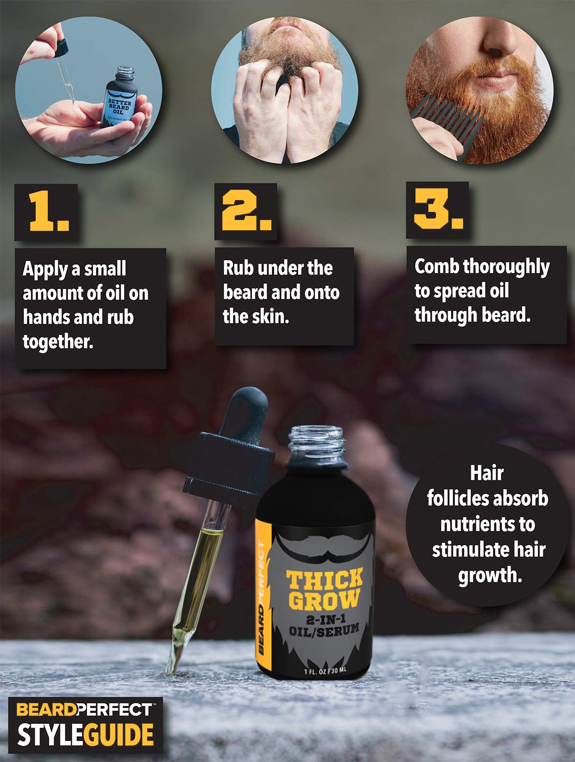 BEARDPERFECT THICKGROW BEARD OIL - Grow a Better Beard With Simple, Vital Growth Nutrients