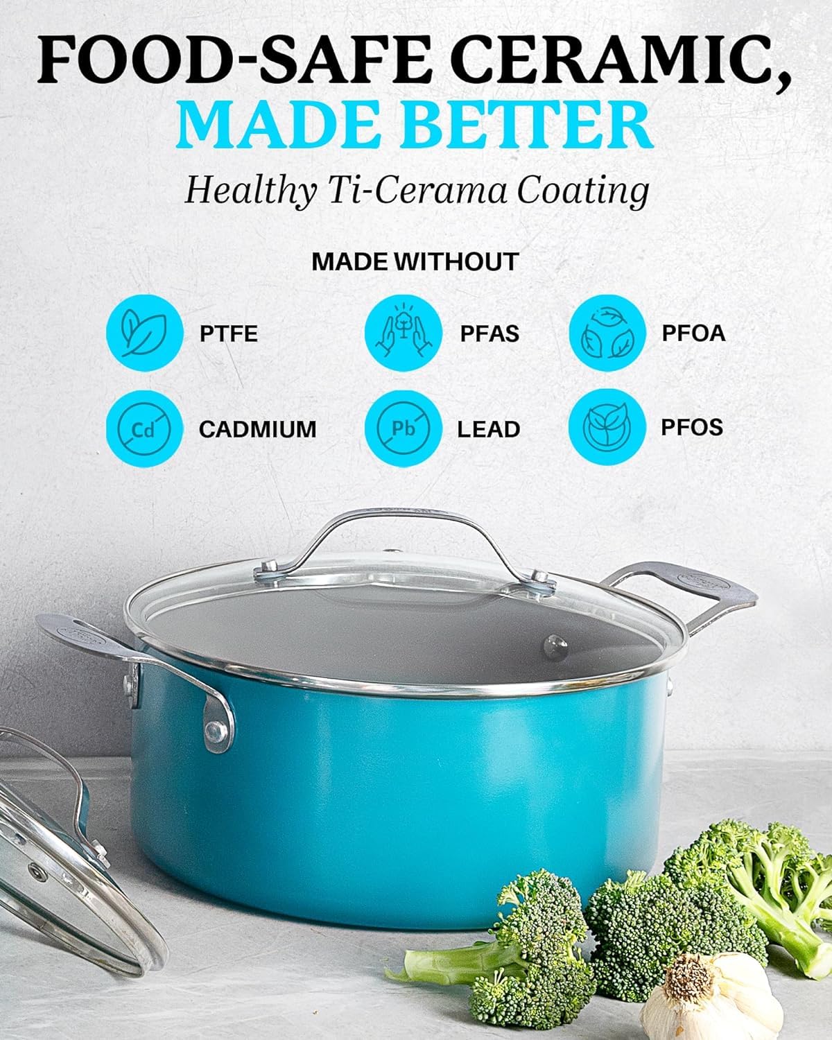 Gotham Steel Aqua Blue Pots and Pans Set, 12 Piece Nonstick Ceramic Cookware, Includes Frying Pans, Stockpots & Saucepans, Stay Cool Handles, Oven & Dishwasher Safe, 100% PFOA Free, Turquoise