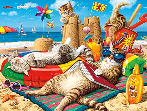 NATGIFT Jigsaw Puzzle Beach Cats Beachcombers 1000 Piece 27.5''(L) x 19.6''(W) Children's Gift Large Puzzle Game Artwork for Adults Teens