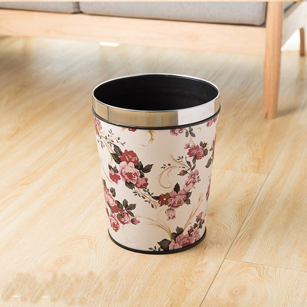 Flower Pattern Trash Can Wastebasket, Round Garbage Container Bin for Bathrooms, Powder Rooms, Kitchens, Home Offices (Peony Flower, Small)