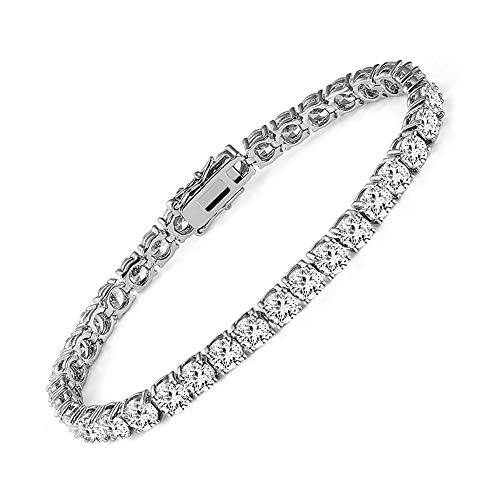 MDFUN 14k White Gold Plated 4.0 Cubic Zirconia Tennis Bracelet for Women and men(7.5" tennis bracelet)