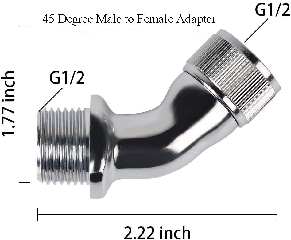 Darineey Shower Elbow Adapter for Shower Head 45°Angle G1/2 Male to Female Shower Head Extender Connector