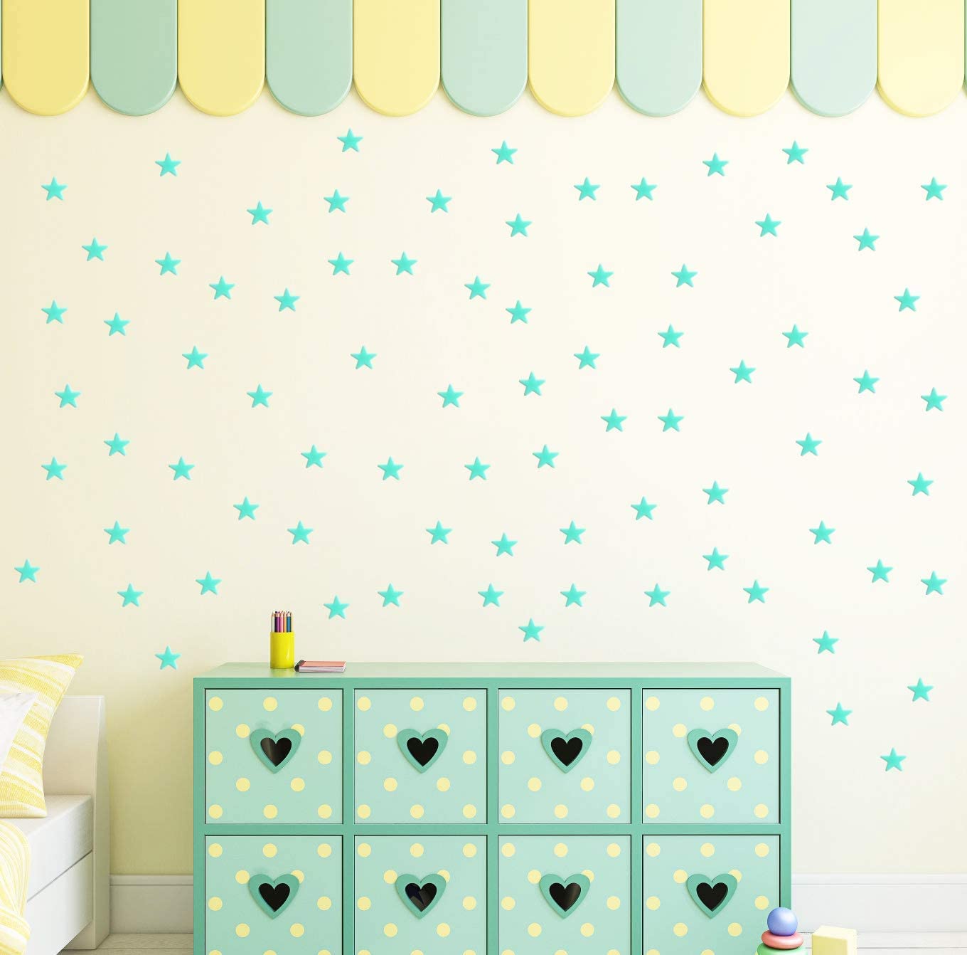 Glow in The Dark Stars Blue 200 Pcs Luminous Stickers Ceiling Stars Fluorescent Wall Stickers Decor 3D Murals Decals for Home Wall Decorate Adhesive Dots Starry Sky Kids Boys Baby Bedroom Decorations