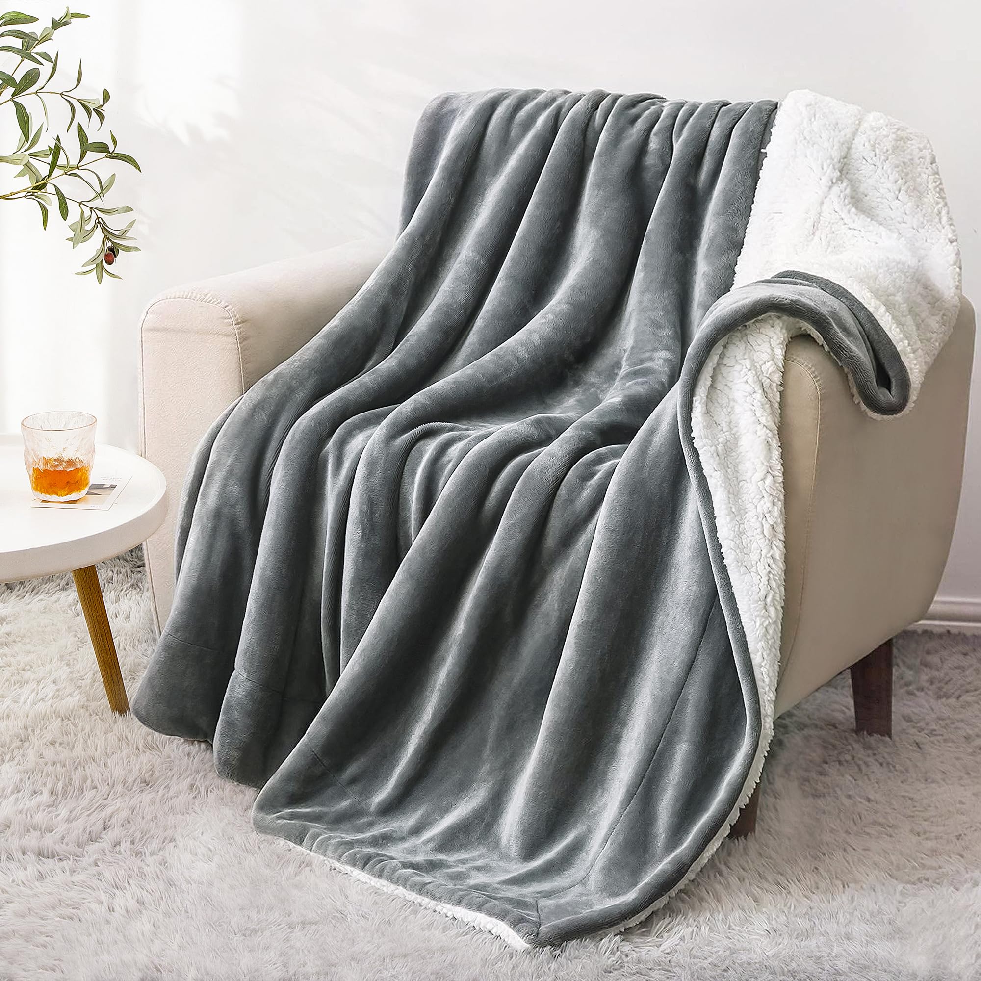 BEDELITE Sherpa Fleece Blanket Twin Size, Thick Warm Blankets for Winter, Reversible Soft & Cozy Fuzzy Blanket for Couch and Bed (Grey, 60" X 80")