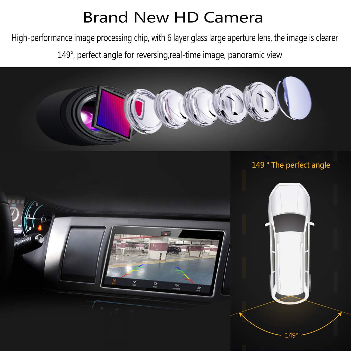 Backup Camera for Car HD 12 LED Wide View Angle 2-in-1 Universal Rear View Reverse Camera 2 Installation Options Removable Guildlines 12V only