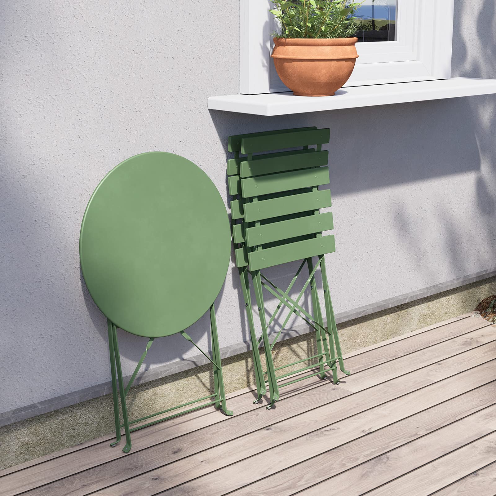 Grand patio 3-Piece Bistro Set Folding Outdoor Furniture Sets with Premium Frame Portable Design for Bistro & Balcony (Sage Green with Cushion)