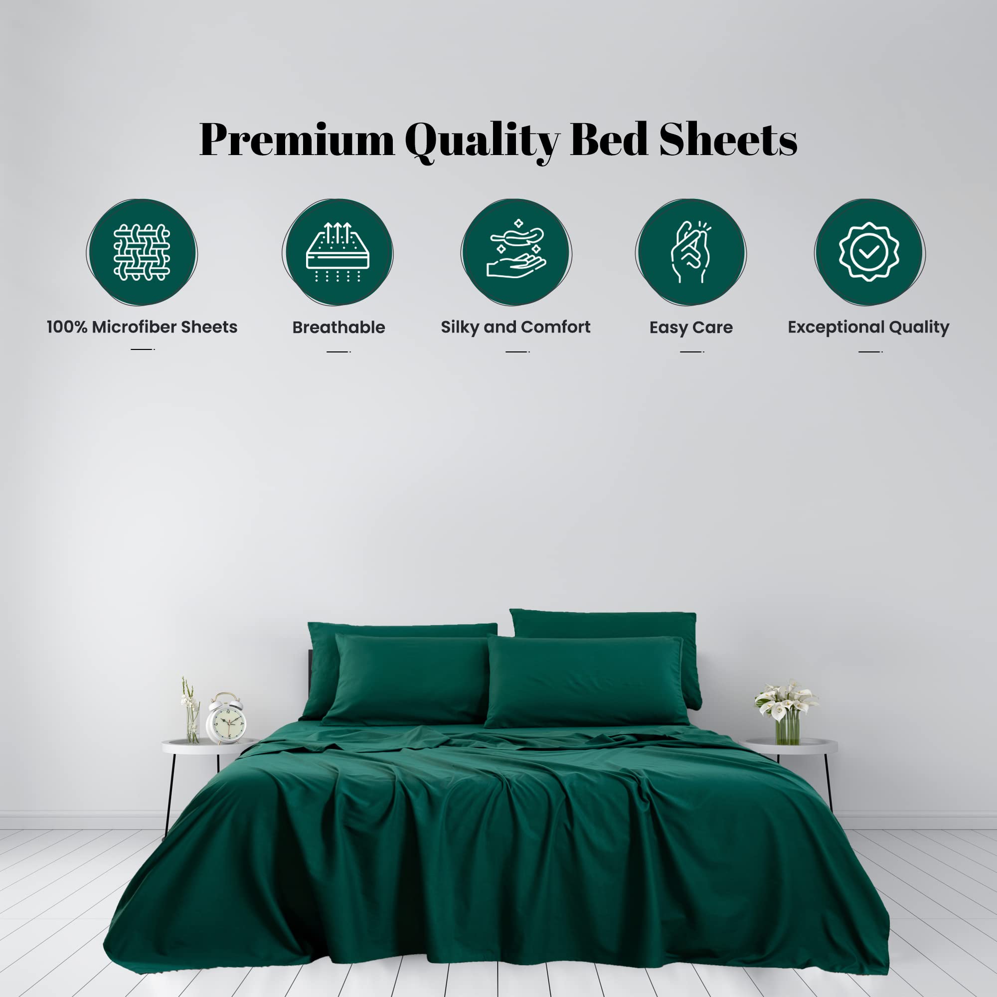Bedlifes King Sheet Set- Cooling Sheets-Ultra Soft-Silky-Breathable-Deep Pocket- 1800 Series Bedding Set Microfiber- Green Bed Sheets King Size 4 Pieces
