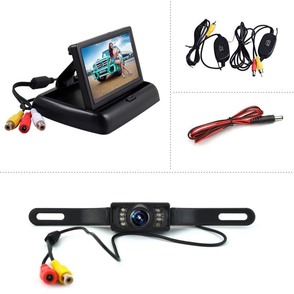 Backup Camera for Car Wireless HD 1080P 4.3'' Rear View Mirror System IP68 Waterproof Reverse Cam Kit for Car Trucks Minivans SUV Easy Installation Night Vision DIY Guide Lines