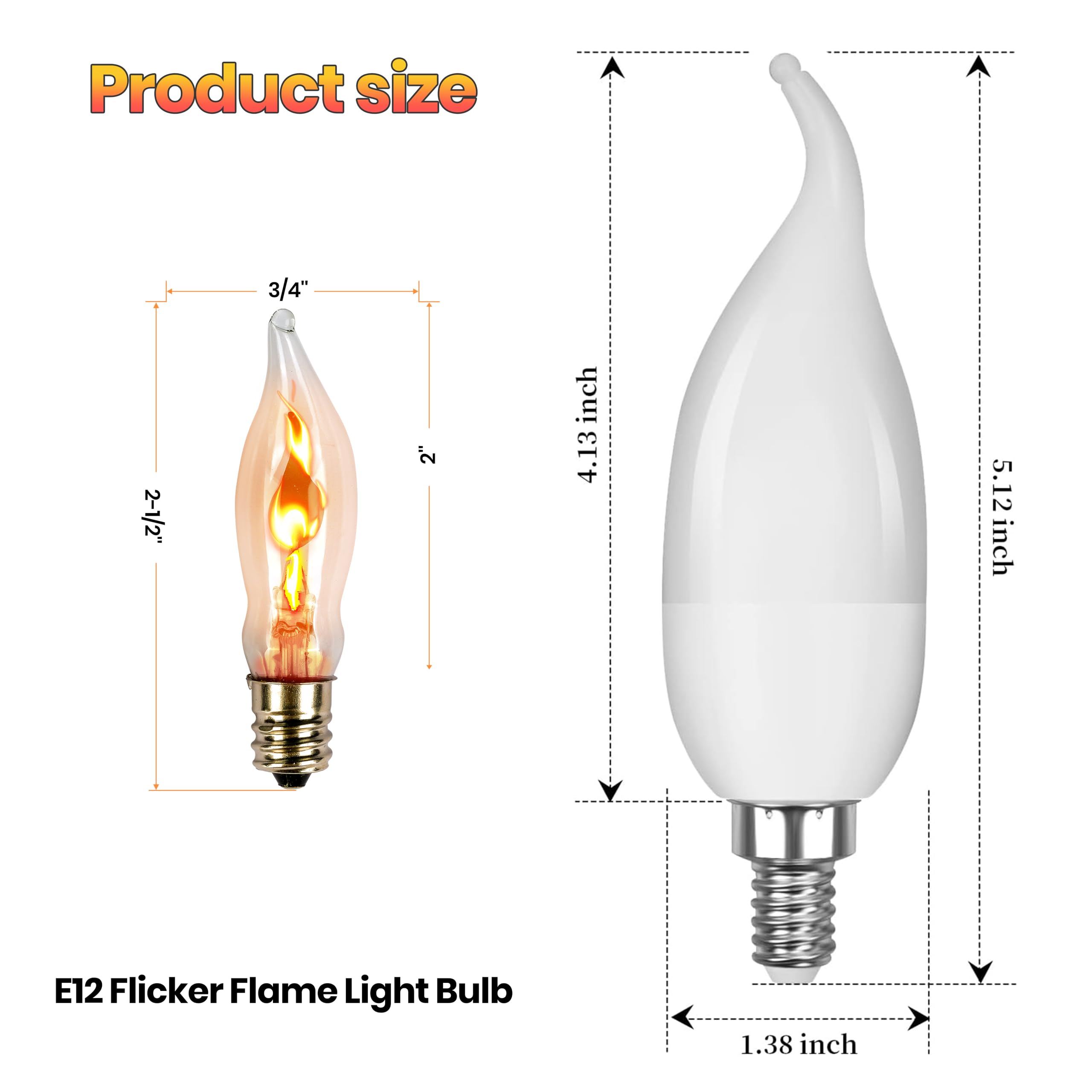 OHLGT Flicker Flame Light Bulb for Hallowwen Christmas Decorative 3 Watt, 120V, E12 Flame Candelabra Light Bulbs(12 Packs)