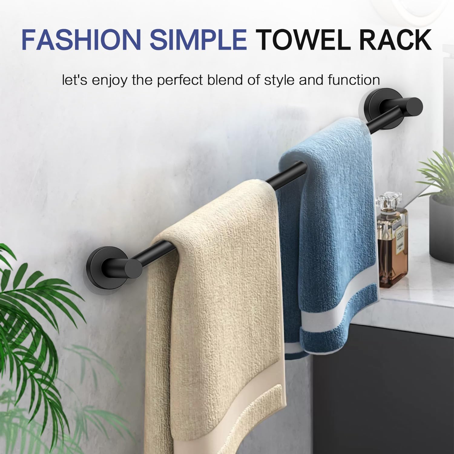 Black Bathroom Hardware Towel Holder 5 Pieces,Matte Towel Racks for Bathroom Set includes 15"-24.5" retractable Towel Bar,Towel Ring,Toilet Paper Holder,Robe Towel Hooks