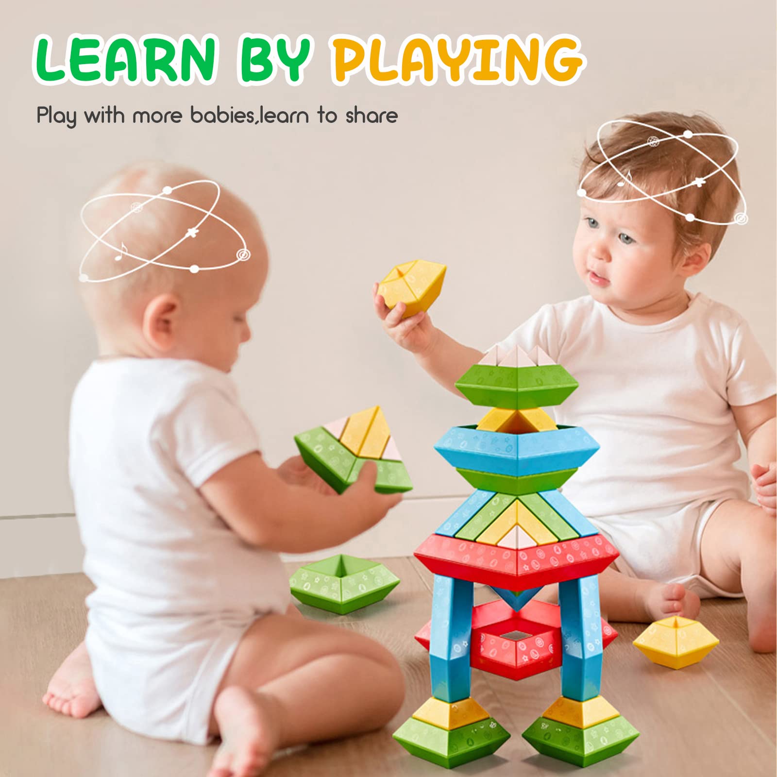 Building Blocks Stacking Toys for Kids, Stacker Toy 3D Puzzle Stem Toys Pyramid Speed Cube, Creative Preschool Learning Educational Toys for 3 Years and up Boys & Girls (30 Pcs)