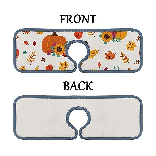 Kitchen Faucet Mat Splash Guard 3 Pieces Autumn Orange Pumpkins Sunflowers Absorbent Faucet Sink for Bathroom Counter,Faucet Counter Water Stains Preventer Drip Catcher