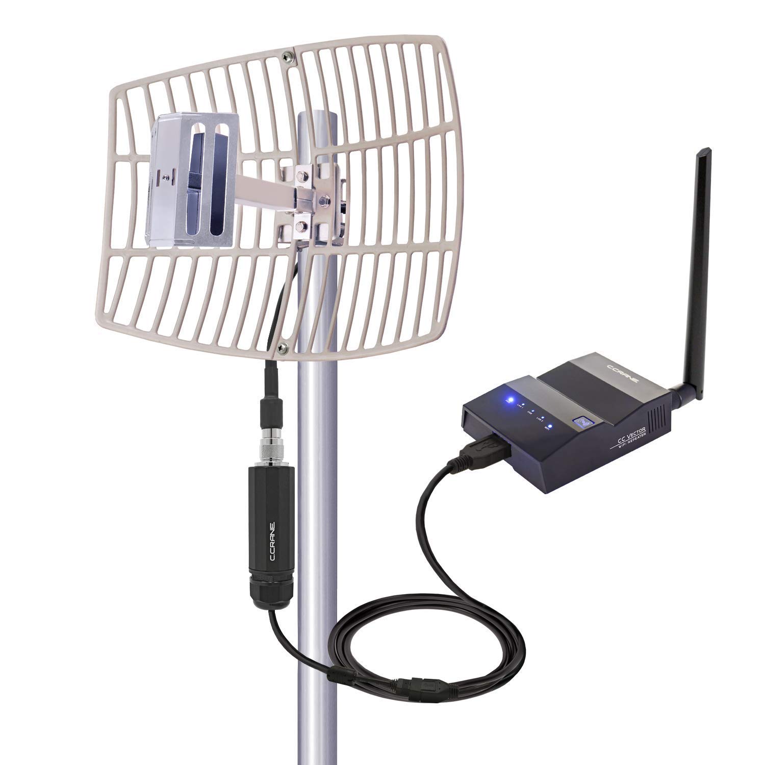 CC Vector Extended Long Range WiFi Receiver System - Works with All Devices - Receives Distant WiFi and Repeats to All WiFi Devices in a New Location 2.4GHz