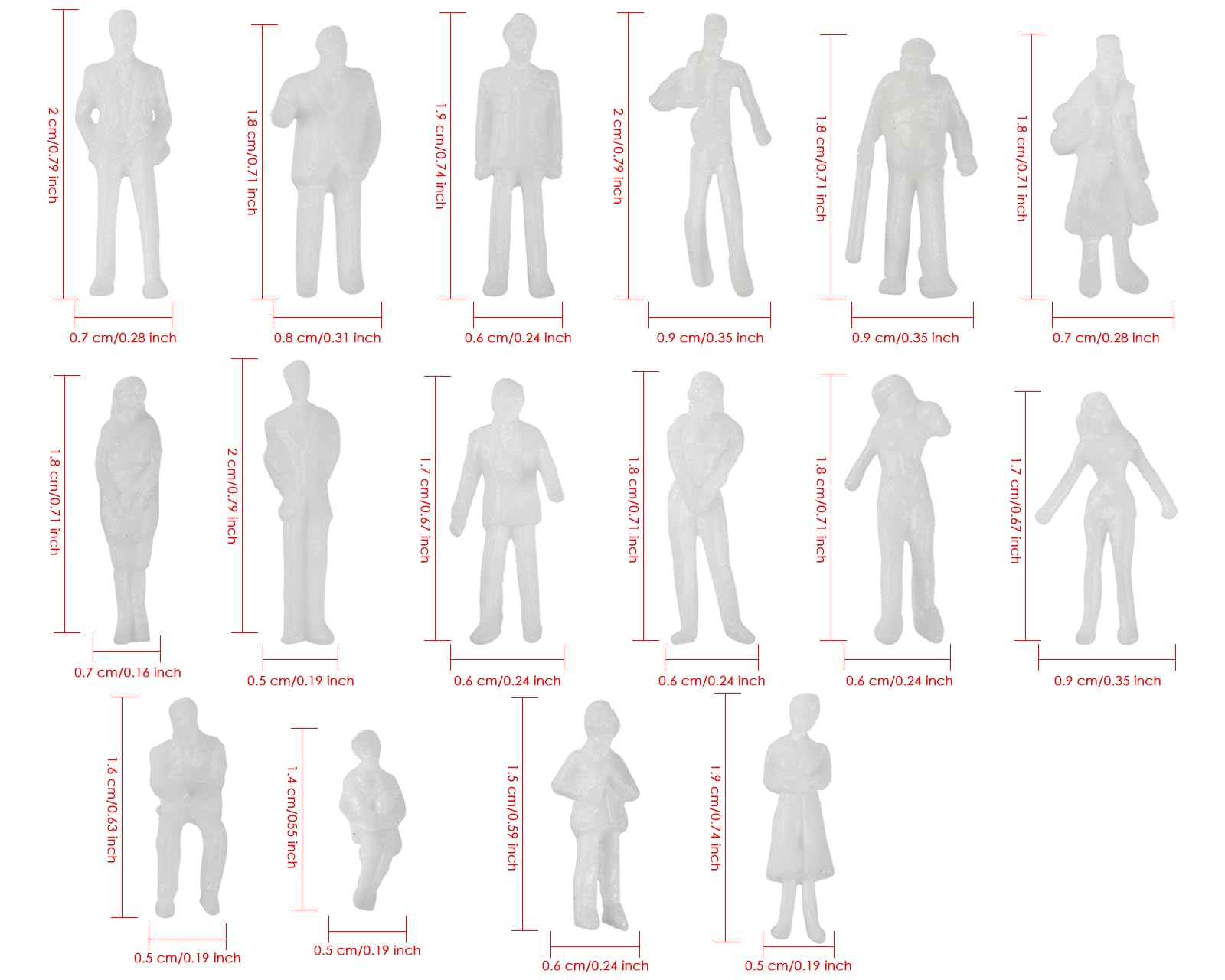 DS. DISTINCTIVE STYLE Unpainted Figures 1:100 Scale 100 Pieces Assorted Poses Miniature People for Architectural Layout Project Bonsai Decor