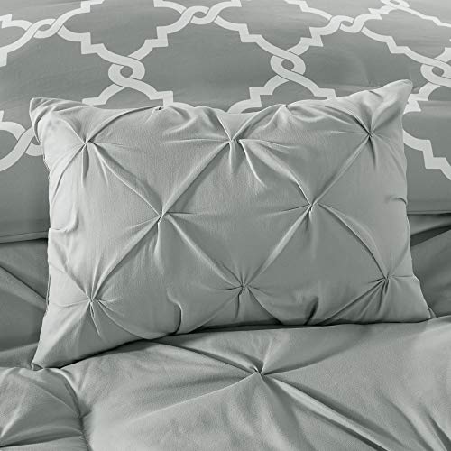 Madison Park Essentials Kasey Cozy Comforter Set - Fretwork Design, All Season Bedding with Matching Shams, Decorative Pillow, Queen (90in x 90 in), Diamond Grey Comforter 5 Piece