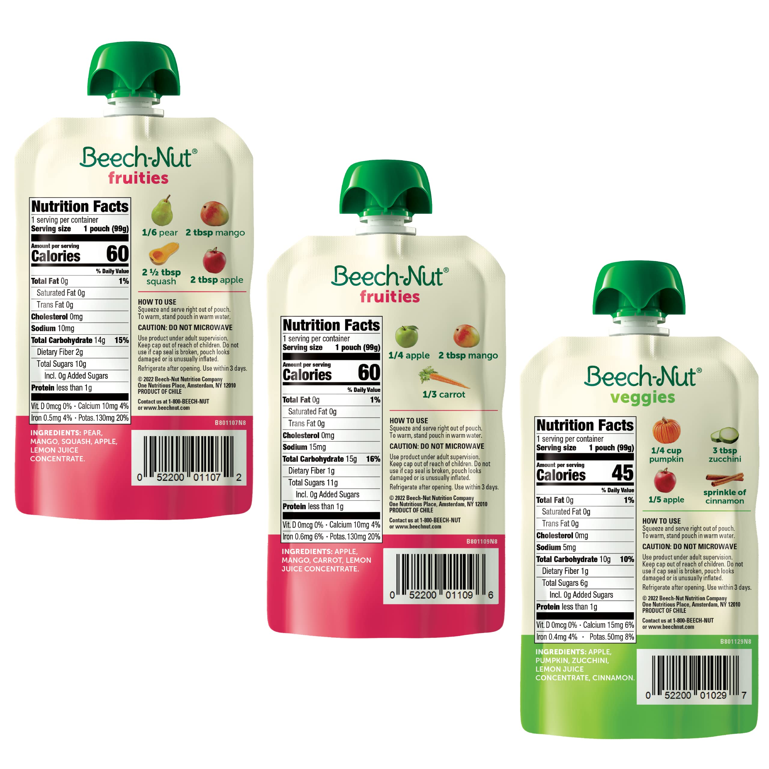 Beech-Nut Baby Food Pouches Variety Pack, Farmer's Favorites Fruit & Veggie Purees, 3.5 oz (18 Pack)
