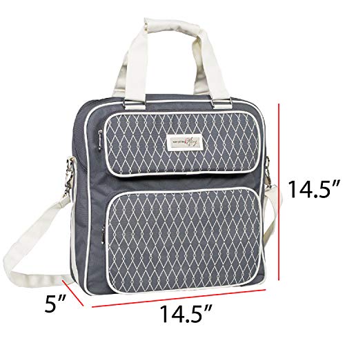 Everything Mary Deluxe Grey & White Scrapbook Carrying Storage Tote - Compatible with Standard IRIS Boxes β Portable Travel Craft Bag with Handle & Shoulder Strap for Pages, Paper