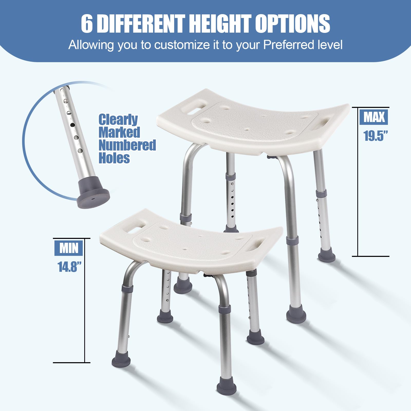 EZ2CARE Shower Chair for Inside Shower, Adjustable Lightweight Alloy Aluminum Shower Bench, Tool-Free Assembly Shower Stool, Shower Seat for Elderly and Disabled, Certified 300 lbs Load, White
