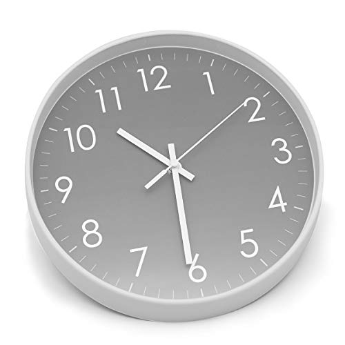 Epy Huts Modern Simple Wall Clock Indoor Non-Ticking Sweep Decorative Wall Clocks Battery Operated with Clear Numbers Easy to Read Wall Clock for Office,Bathroom,Livingroom Decorative 10 Inch Gray