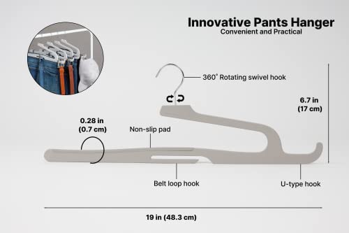 Hurdle Pants Hangers, International Design Patented, Slim, Velvet, Organizes in 1 Second, Space-Saving, Heavy-Duty, Non-Slip, Multi-Functional Hooks, Clothes Hangers, Belt, Shirt, Gray – Pack of 40