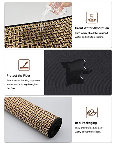 eqivei Kitchen Rugs and Mats Non Skid Washable Set of 2 PCS, Absorbent Runner Rugs for Kitchen, Farmhouse Weave Floor Mats in Front of Sink, 17.3"x 47"+17.3"x 29" (Black)
