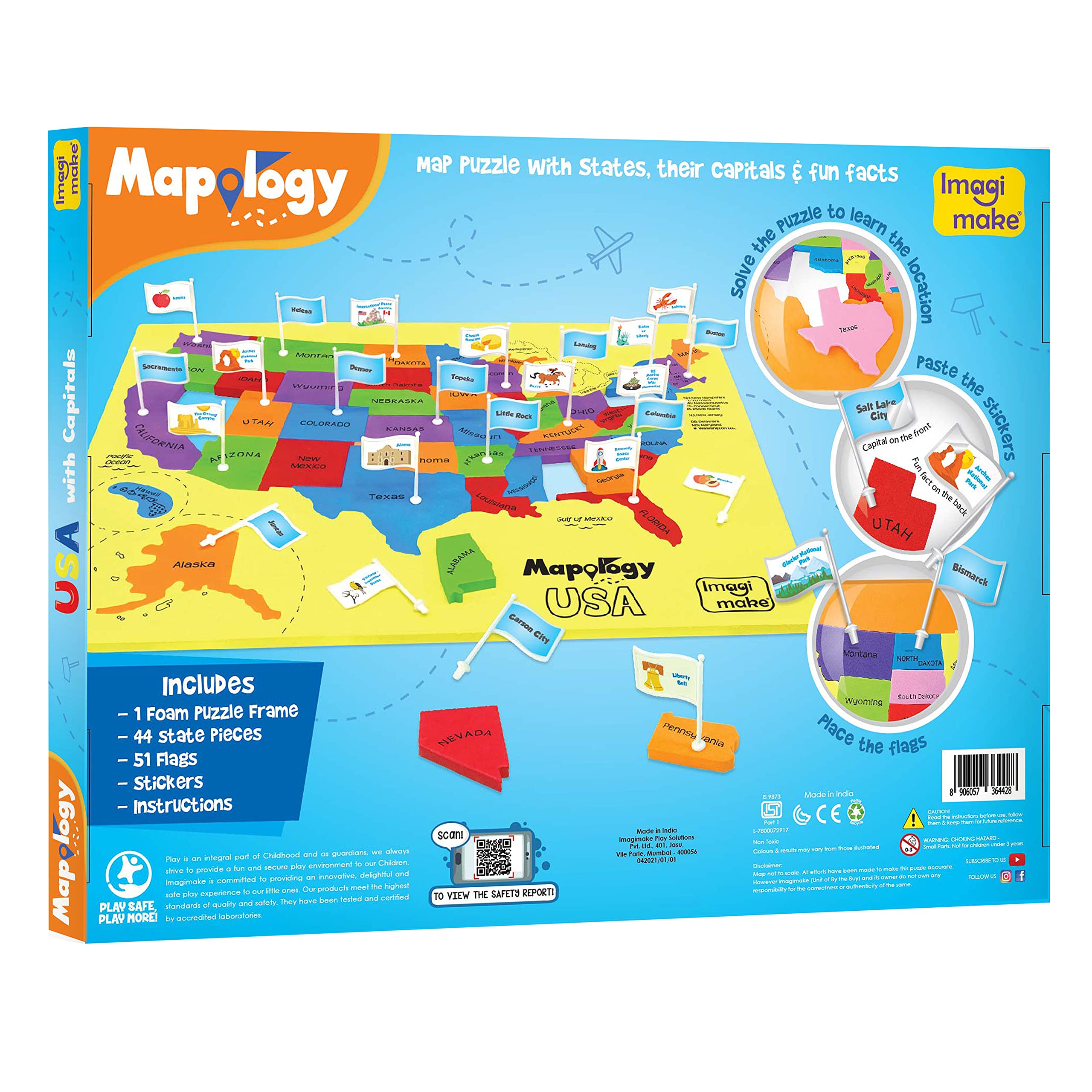 Imagimake Mapology USA Map with Capitals | Learning States and Capitals | US Geography Toys for Ages 5-7 | Jigsaw Puzzles for Kids Ages 8-10 Years | Educational Toys for Ages 8-13