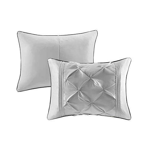 Madison Park Laurel Cozy Comforter Set - Traditional Tufted Faux Silk Design, All Season Down Alternative Bedding with Matching Shams, Decorative Pillow, Grey Queen(90"x90") 7 Piece