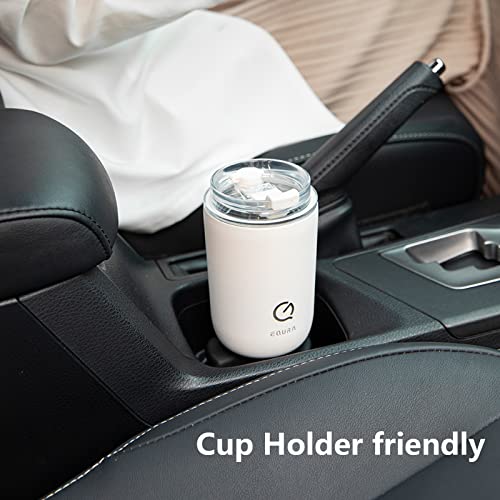 EQURA Coffee Mug with Straw, 9.5Oz Reusable Coffee Cup, 9 Hours Keeps Hot/Iced Beverage, Sweat Proof, Insulated Coffee Mug for Travel/Office/Camping (White)