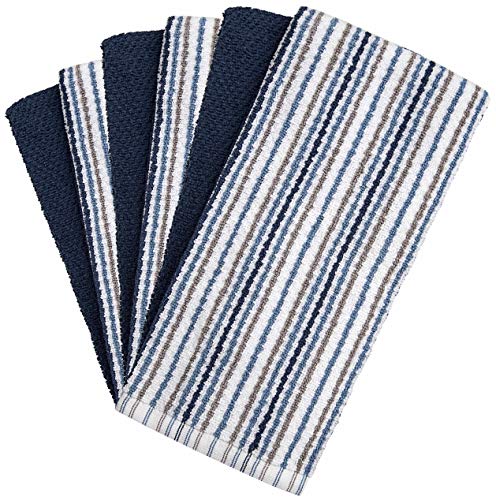 Kitchen Towels 16βx 26β- 6 Pack | Large Cotton Kitchen Hand Towels | Dish Towels | Popcorn Stripe Design | 400 GSM Highly Absorbent Tea Towels Set with Hanging Loop | Dish Towels for Kitchen | Blue