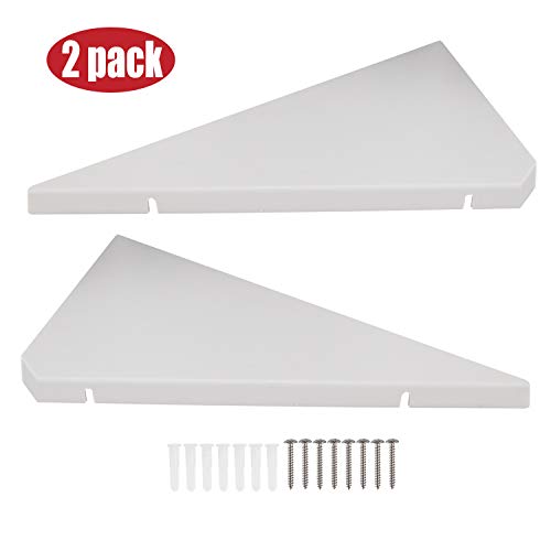 evron Corner Mounting Shelf,Easy to Install Wall Corner Shelf,Set of 2 (White Wood Striped with Hole Pattern)