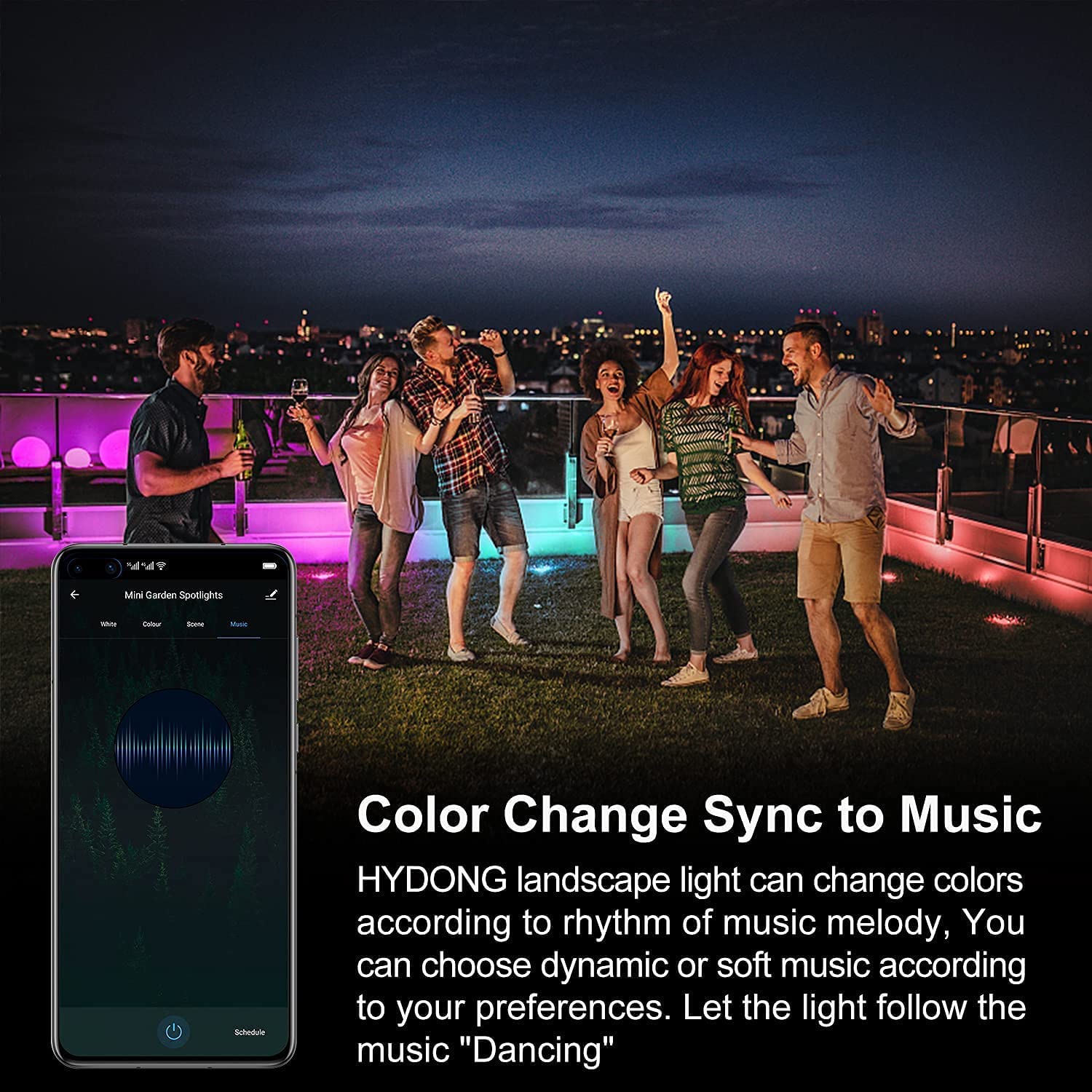 HYDONG Garden Lights Outdoor, 9 LED Bluetooth Control In-Ground Lights, IP65 Waterproof Landscape Lights Pathway Spotlight for Yard Deck Lawn Patio Pathway Walkway (RGB+ Warm White), 2 Pack