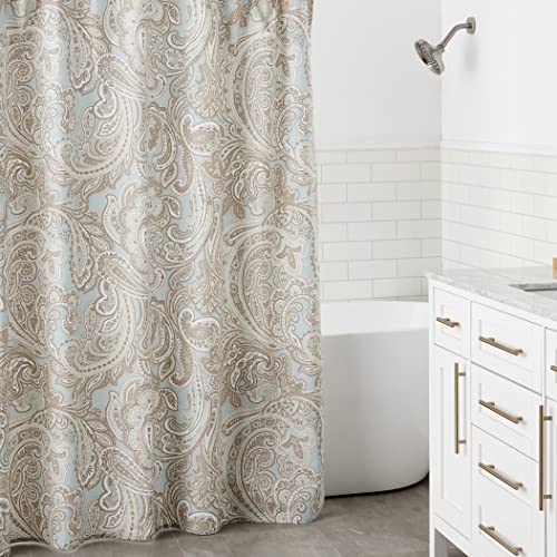 Madison Park Ronan Design Organic Cotton Fabric Long Shower Curtain, Paisley Classic Shower Curtains for Bathroom, 72 X 72, Blue
