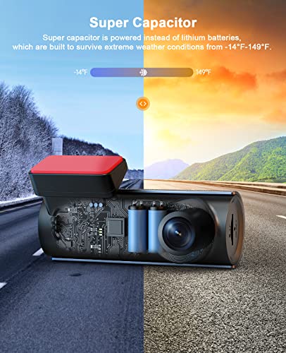 Dash Cam 4K WiFi 2160P Car Camera, Dash Camera for Cars, Mini Front Dashcam for Cars with Night Vision, Loop Recording, G-Sensor,24H Parking Monitor,Supercapacitor,Voice Prompt,APP,64GB Card Included