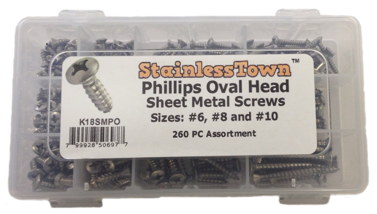 Stainless Steel Phillips Oval Sheet Metal Screw Assortment Kit